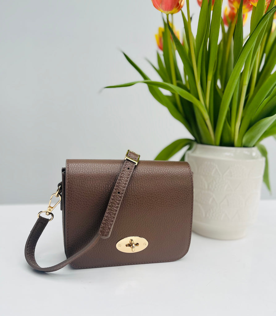Taupe Leather Crossbody Lock Bag – Alice's Wonders UK